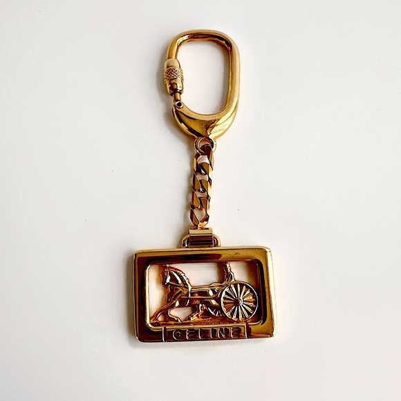 Celine | Accessories | Celine Vintage Carriage Logo Keychain Bag Charm ...